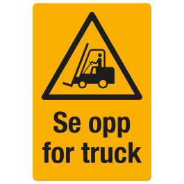 Fareskilt: "Se opp for truck", metall, 200 x 300 mm