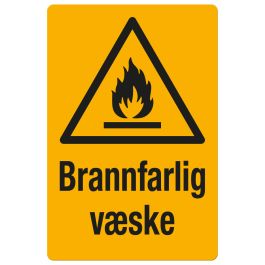 Fareskilt: "Brannfarlig væske", metall, 200 x 300 mm