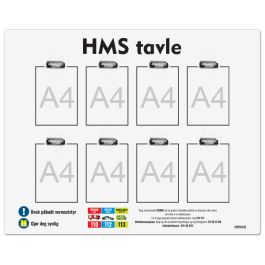 HMS tavle med 8 A4‑felt og papirklyper, aluminium, 125 x 100 cm | Pervaco