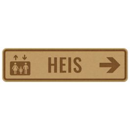 Infoskilt: "Heis" pil høyre, tre, 310 x 85 mm